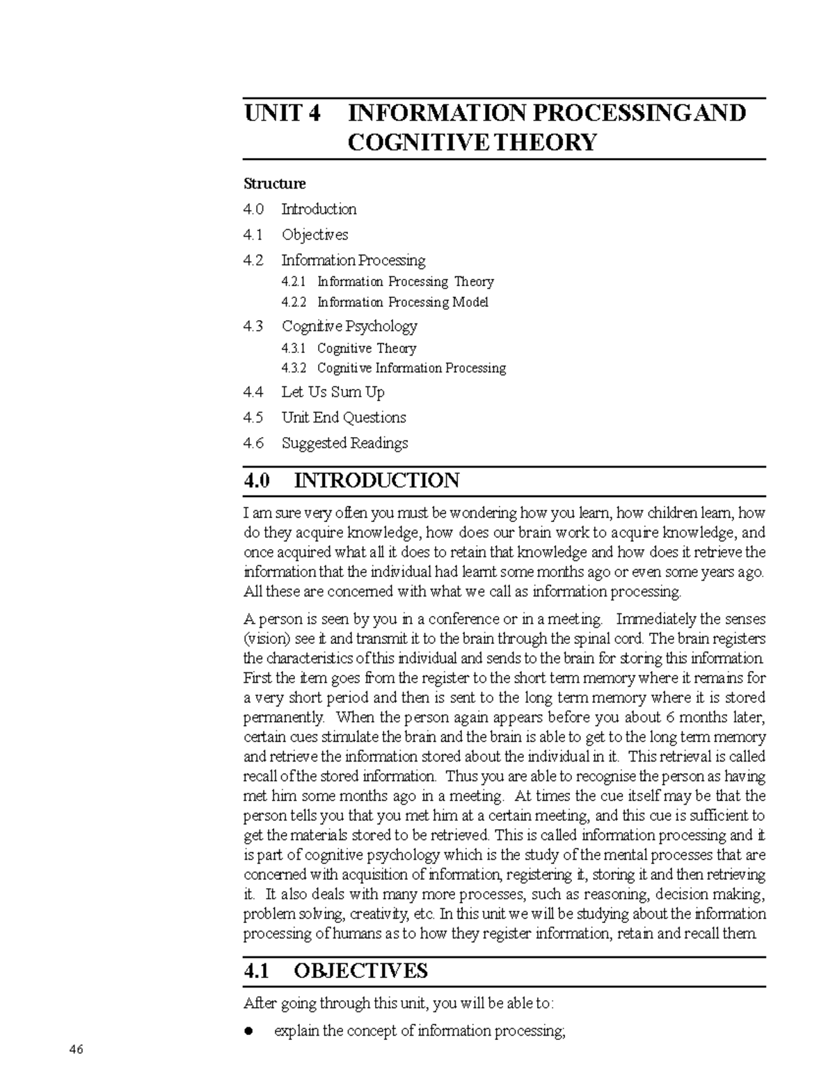 Cognitive Psychology: Information Processing Theory (Unit 4) - Studocu