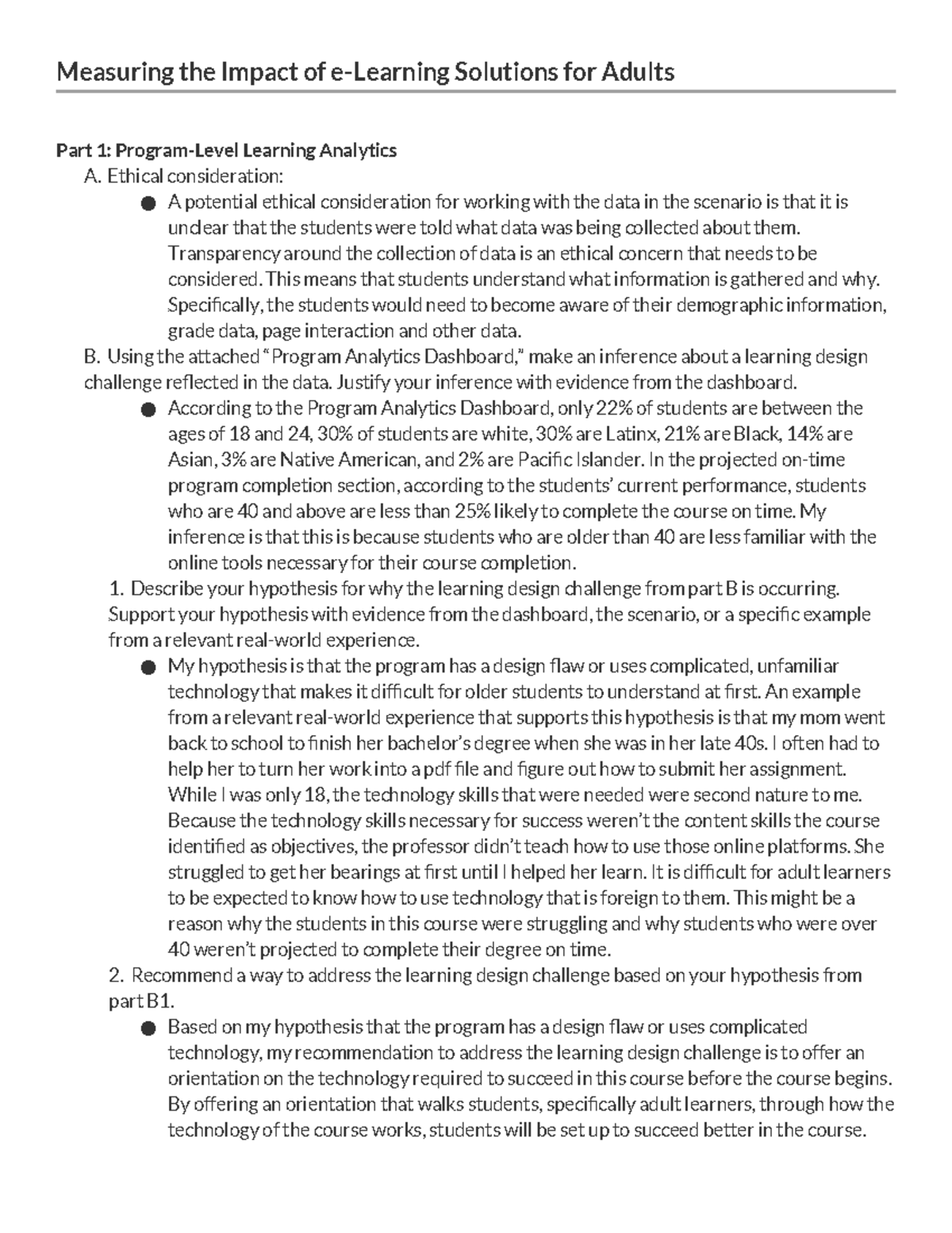D298 - task 3 - Measuring THE Impact OF E- Learning Solutions FOR ...