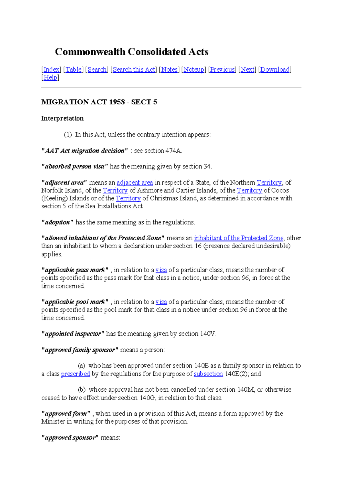Migration Act 1958 - Sect 5: Key Definitions and Interpretations - Studocu