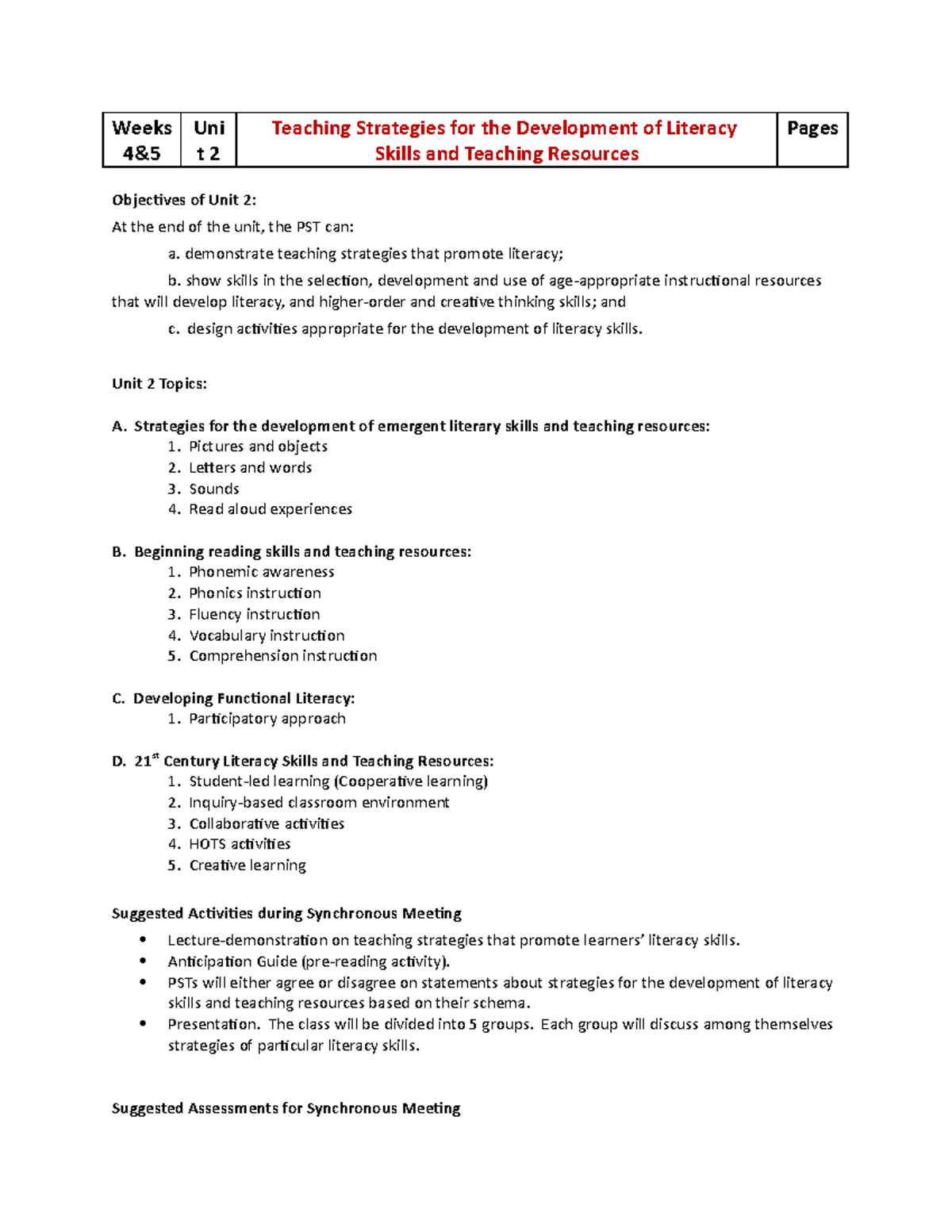 Benlac Unit 2: Literacy Strategies & Teaching Resources Guide - Studocu