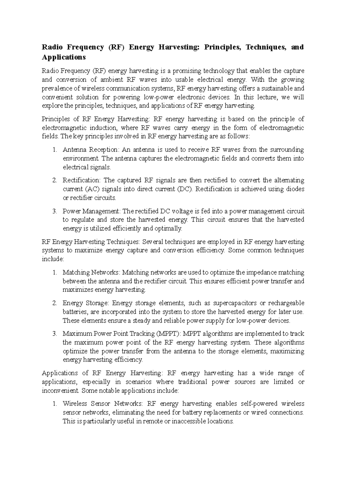 Radio Frequency (RF) Energy Harvesting Principles, Techniques, and ...