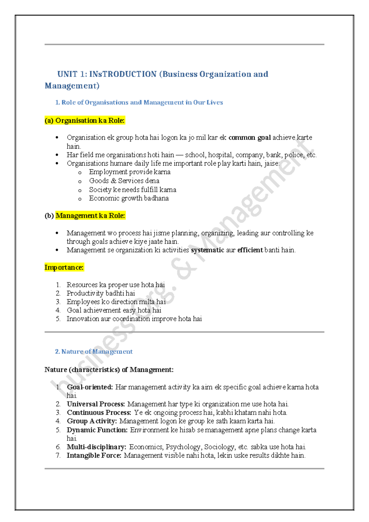 UNIT 1: Introduction to Business Organization & Management - Studocu