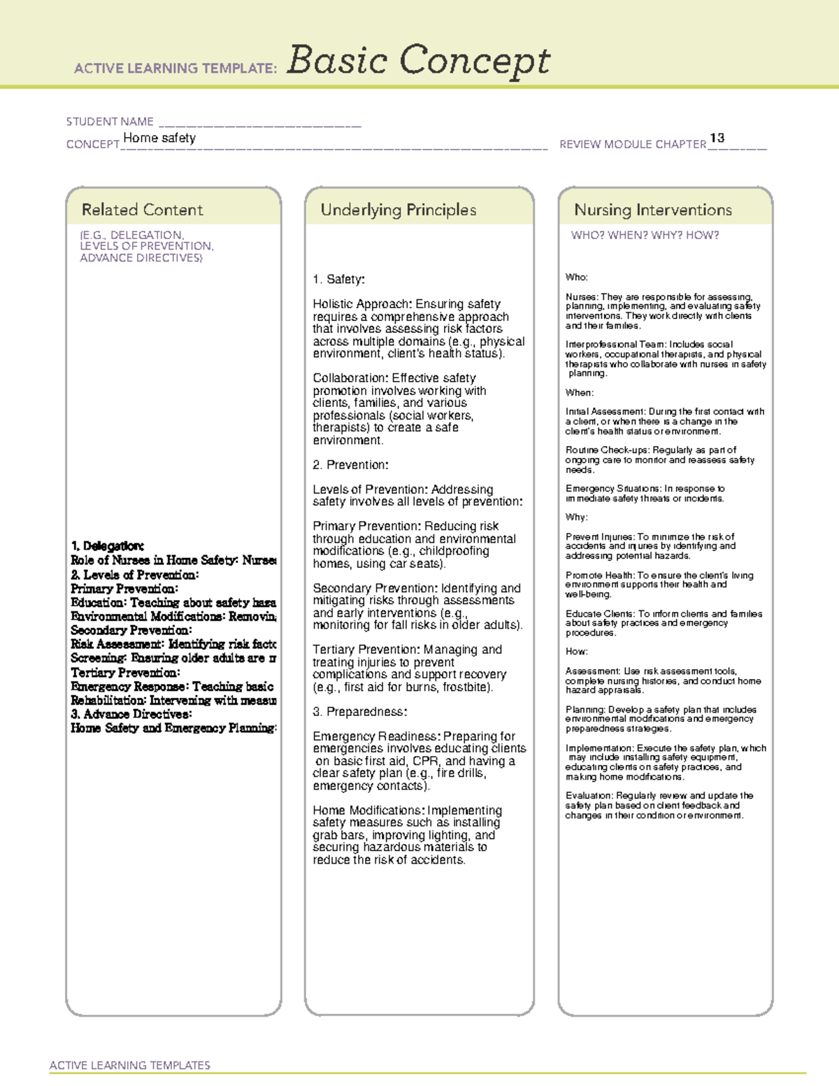 ACTIVE LEARNING TEMPLATE: Home Safety Review Module for Nursing - Studocu