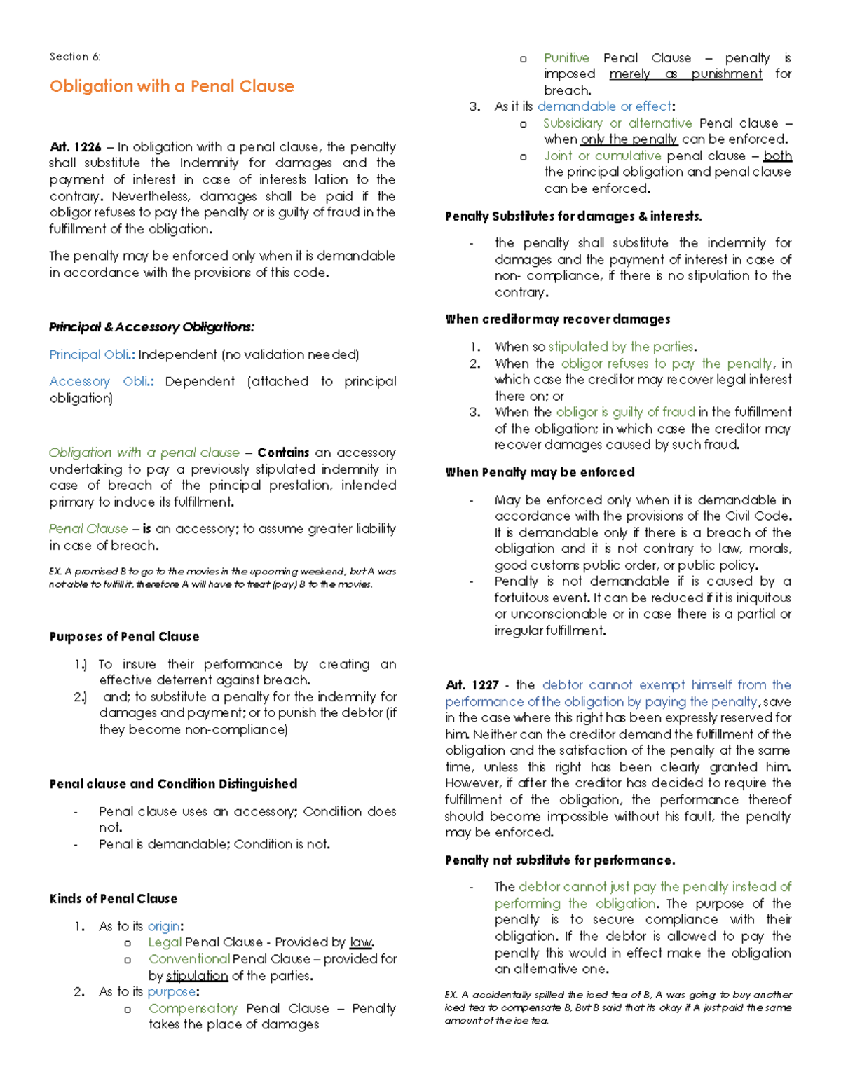 Obligation with Penal Clause: Key Concepts and Art. 1226 Notes - Studocu