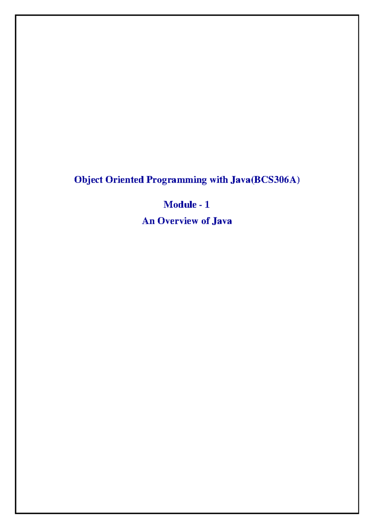 Object Oriented Programming with Java (BCS306A) Module 1 Overview - Studocu