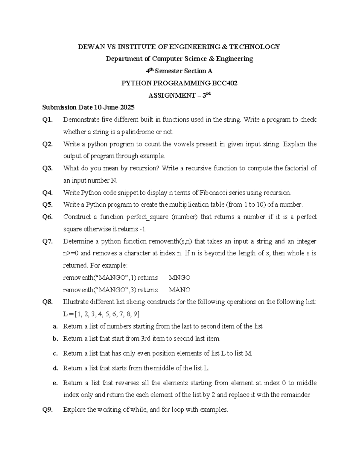 PYTHON PROGRAMMING ASSIGNMENT BCC402 - 4th SEMESTER - Studocu