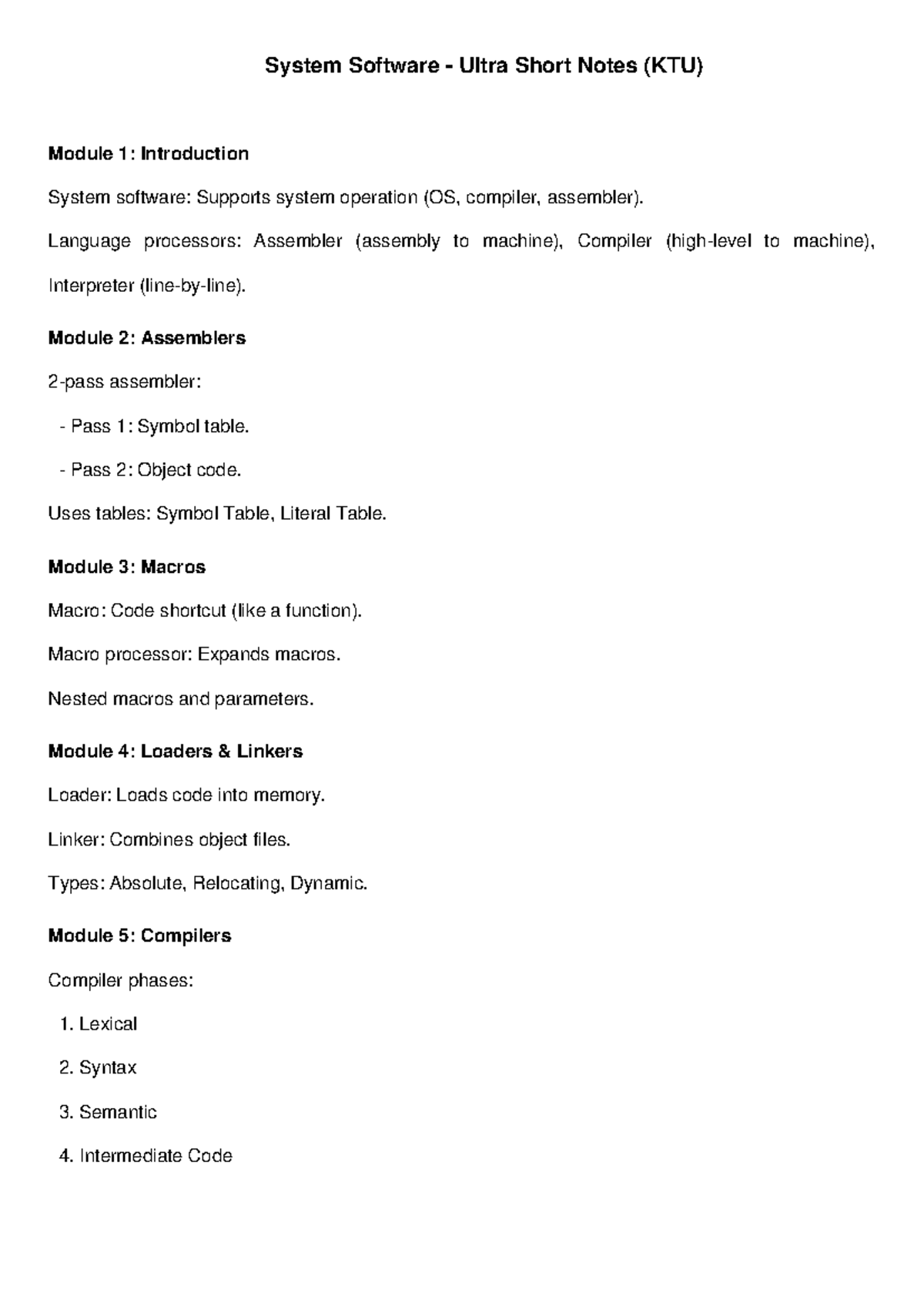 System Software KTU Short Notes: Key Concepts & Modules Overview - Studocu