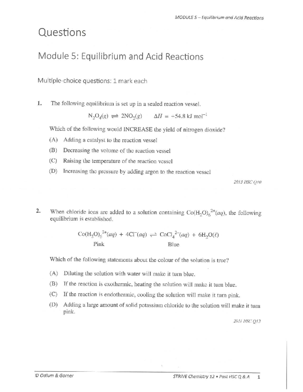 MODULE 5: Equilibrium and Acid Reactions - Chemistry Questions - Studocu