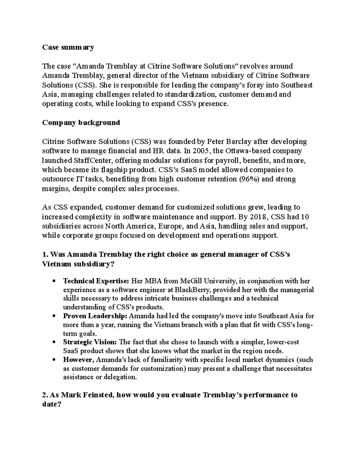 KDQT - ôn tập - Case summary The case "Amanda Tremblay at Citrine ...