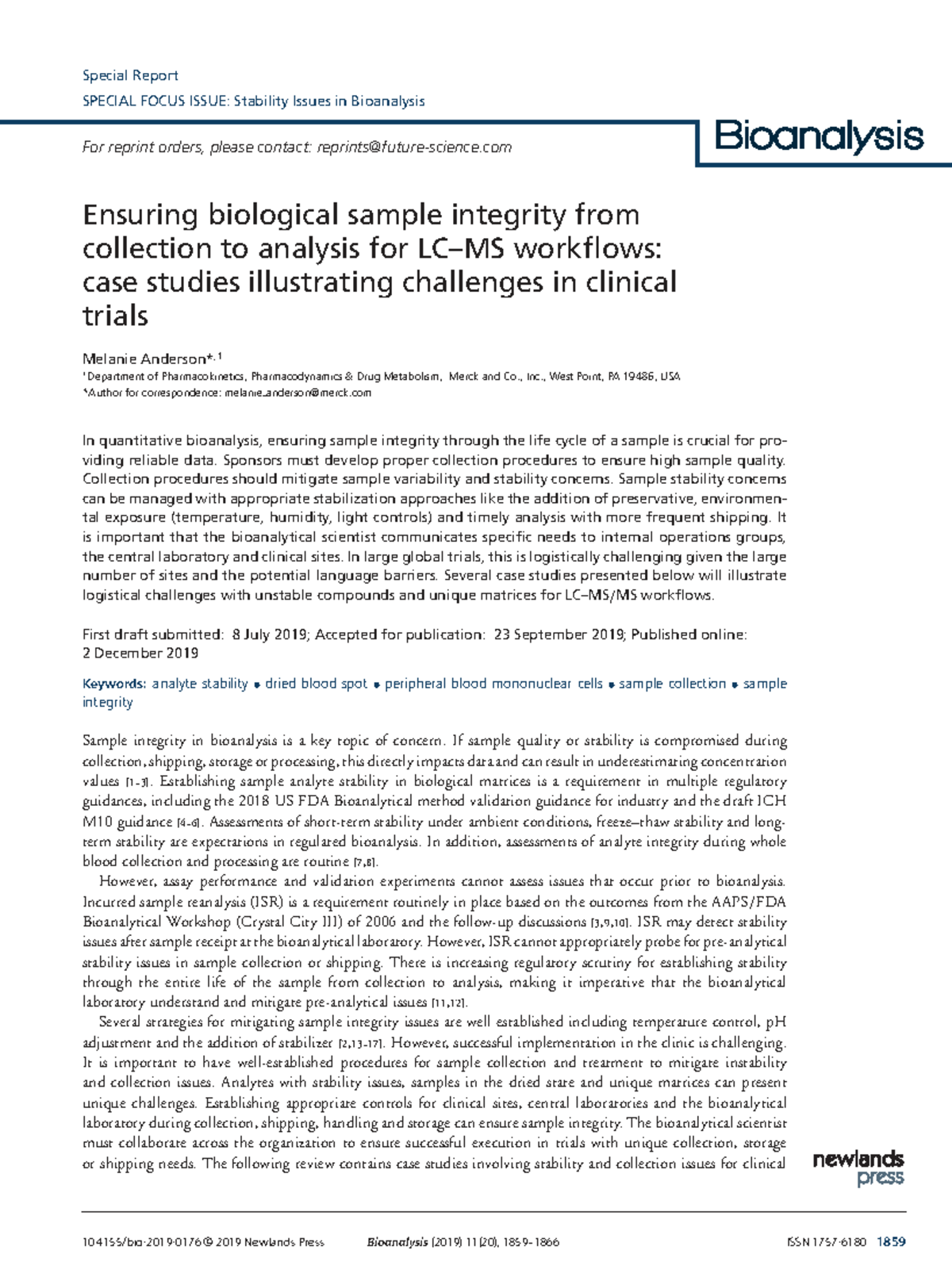 Ensuring Sample Integrity in Bioanalysis: Challenges & Solutions (BIO ...
