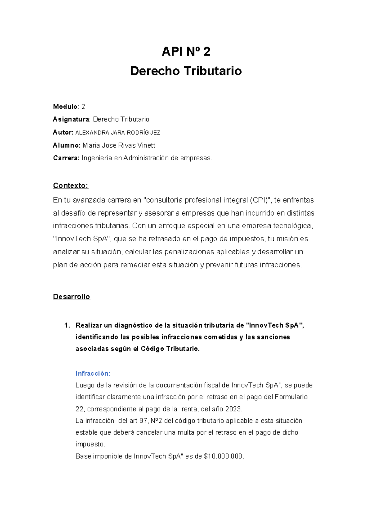 API2 derecho tributario - API Nº 2 Derecho Tributario Modulo: 2 Asignatura: Derecho Tributario ...