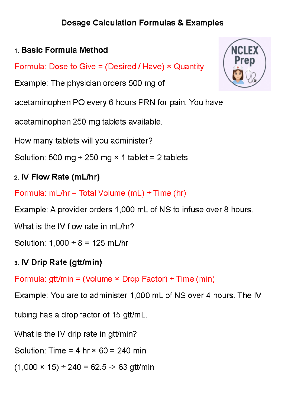 Dosage Calculation Formulas for NCLEX: Examples & Solutions - Studocu