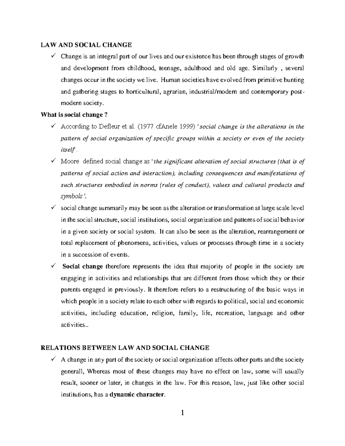 LAW 101: Lecture Notes on Social Change and Legal Dynamics - Studocu