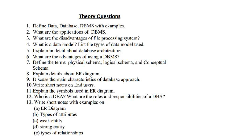 Important Questions for DBMS (Database Management Systems) - Studocu