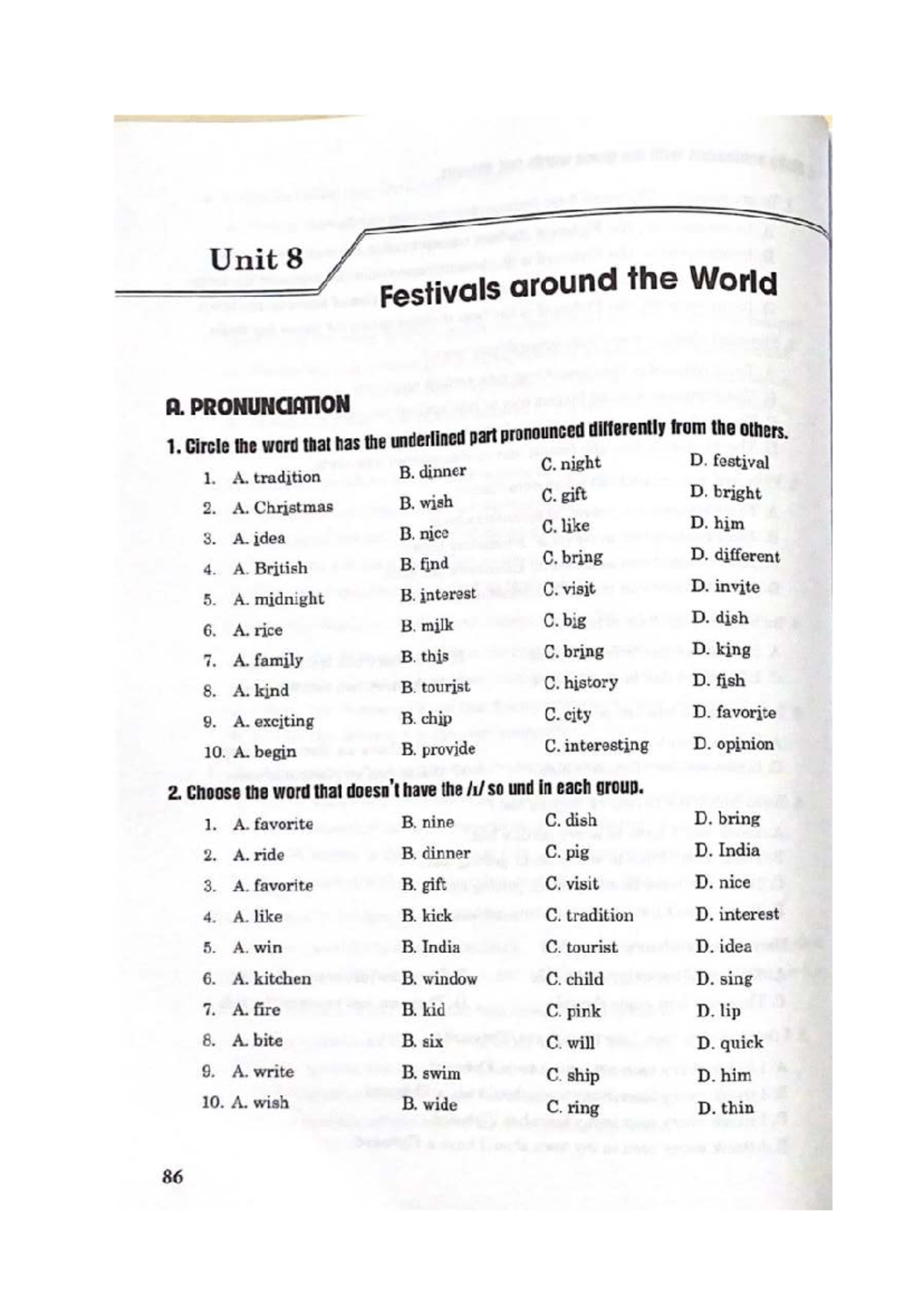 TRẮC NGHIỆM UNIT 8 - Festivals Around the World Quiz - Studocu