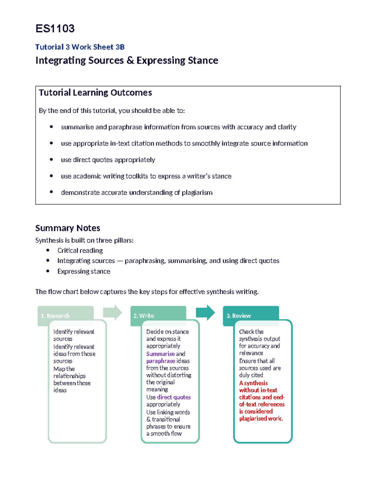 ES1103 Tutorial 3B Worksheet: Integrating Sources & Expressing Stance ...