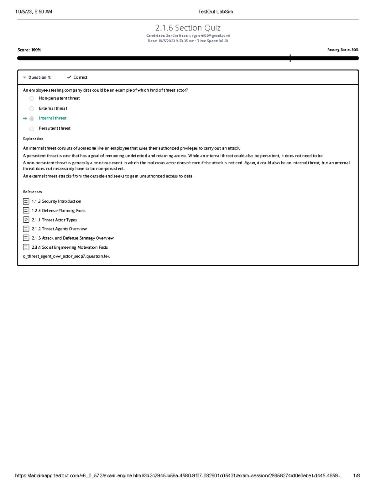 2.1.6 Security Section Quiz Insights and Answer Key - Studocu