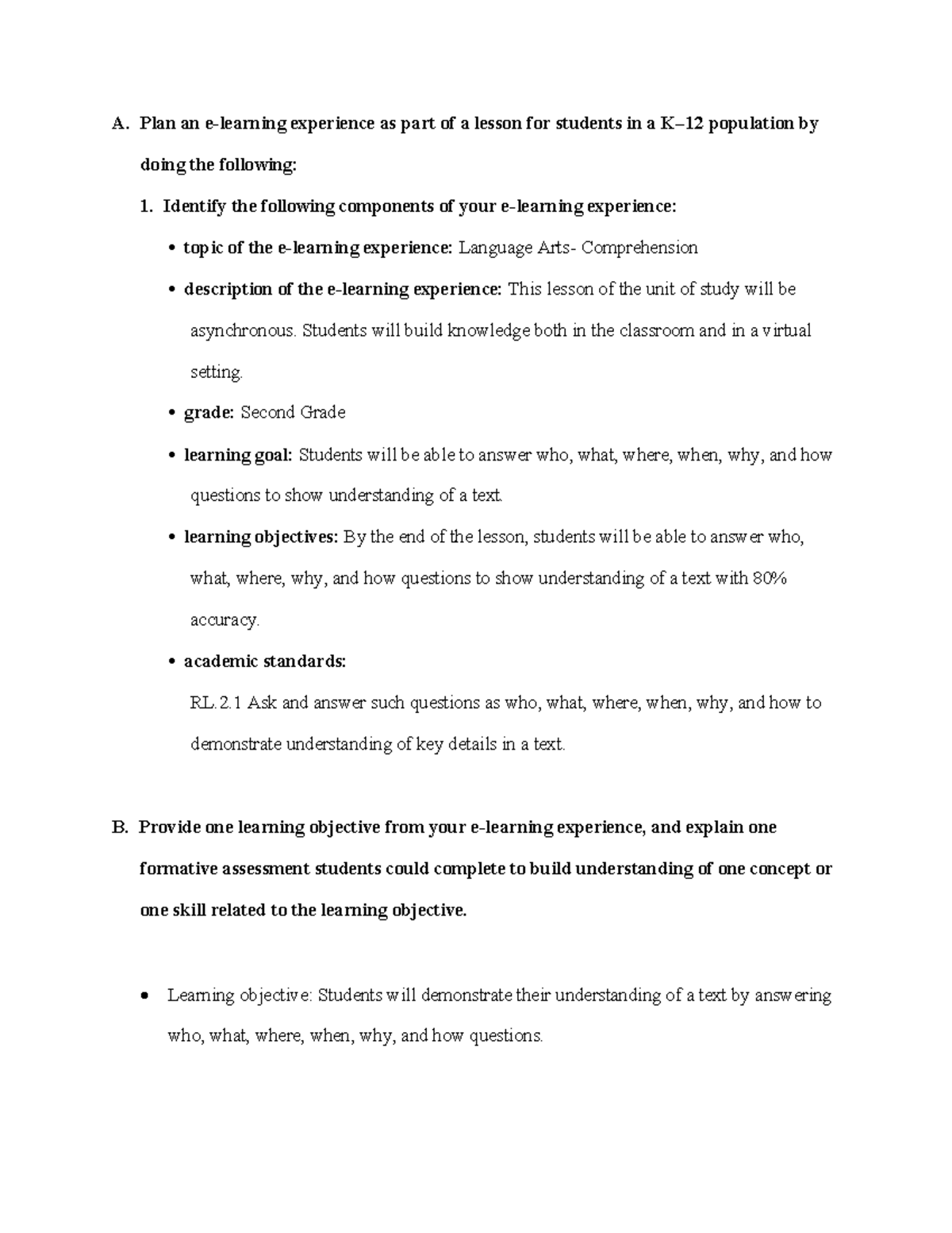 D295 Task 4: Asynchronous Language Comprehension Lesson Plan - Studocu