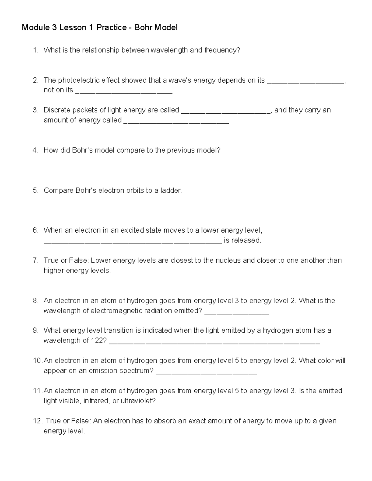 Module 3 Lesson 1 Practice: Understanding the Bohr Model - Studocu