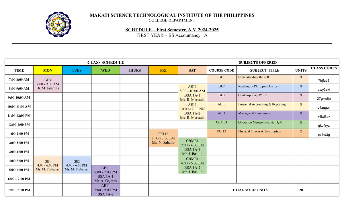 BSA 1A 1ST SEM, A.Y. 2024-2025 - MAKATI SCIENCE TECHNOLOGICAL INSTITUTE ...