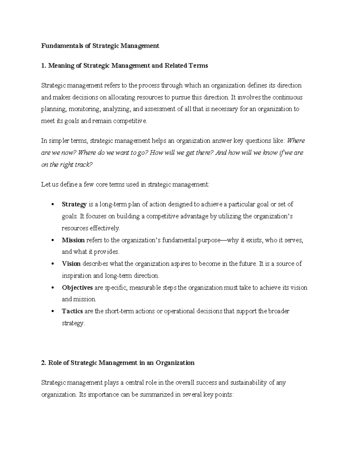 Fundamentals of Strategic Management - Meaning of Strategic Management ...