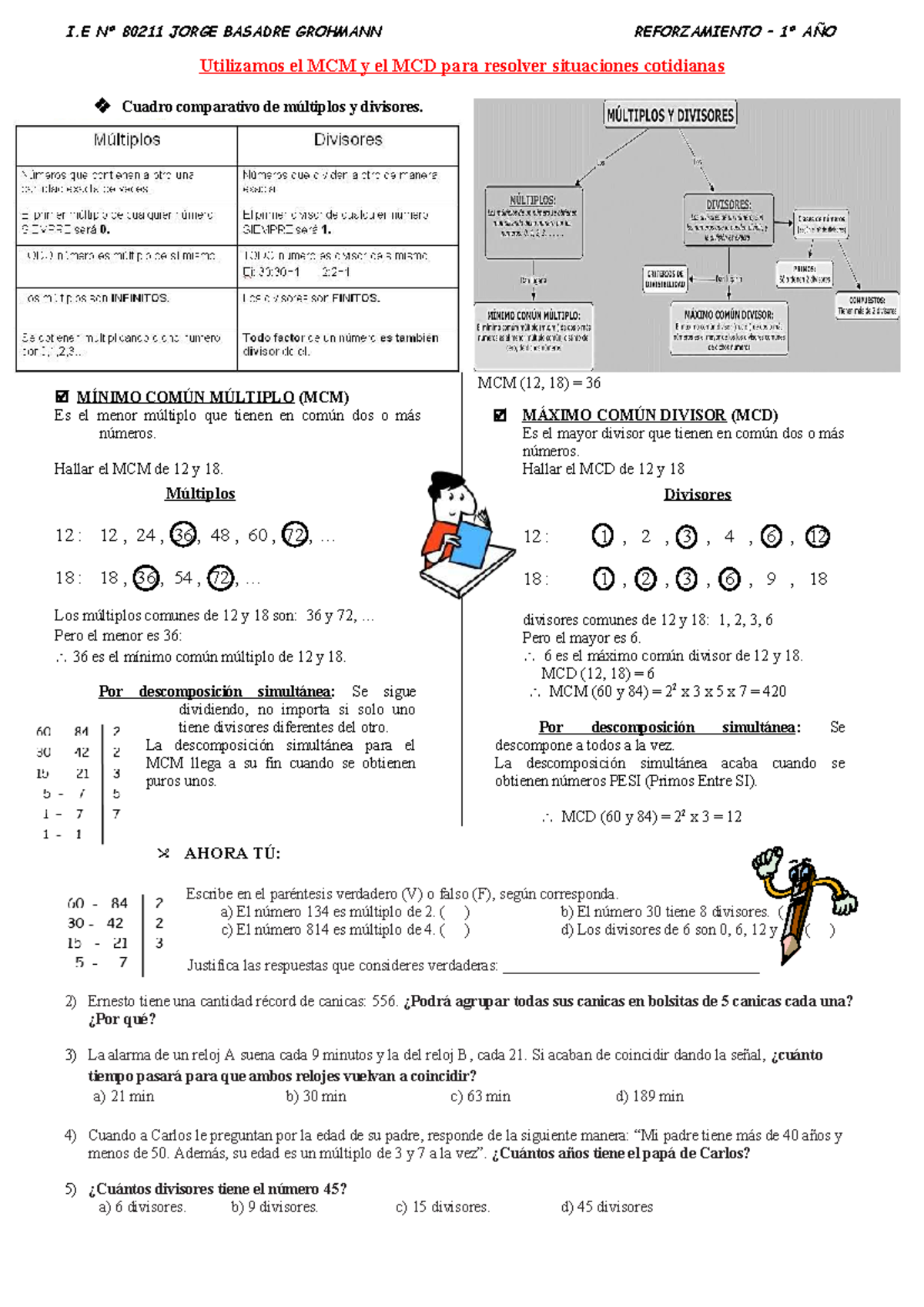 I.E 80211 Múltiplos y divisores: MCM y MCD en situaciones cotidianas ...