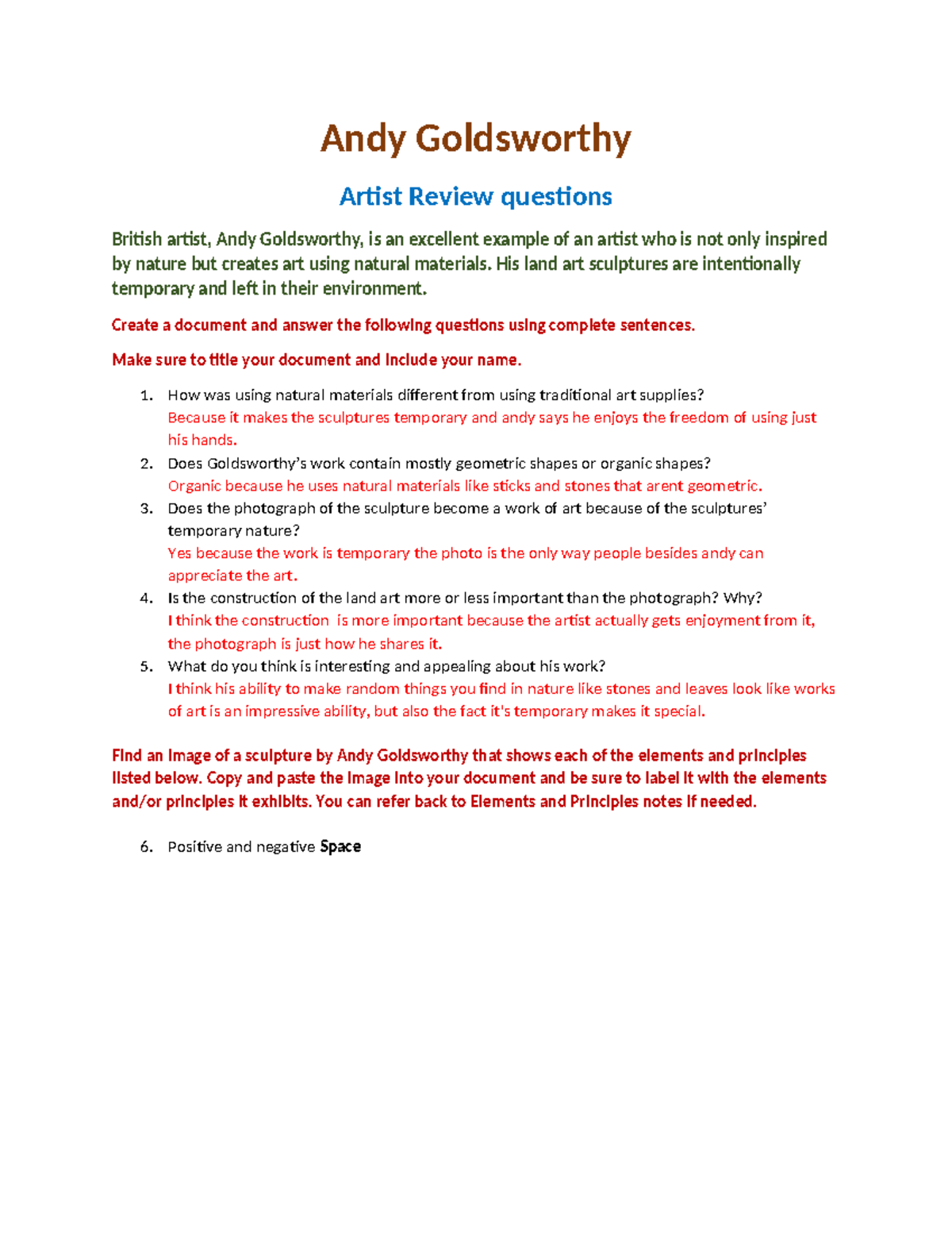 Andy Goldsworthy - Artist Review & Analysis for Art 202 - Studocu