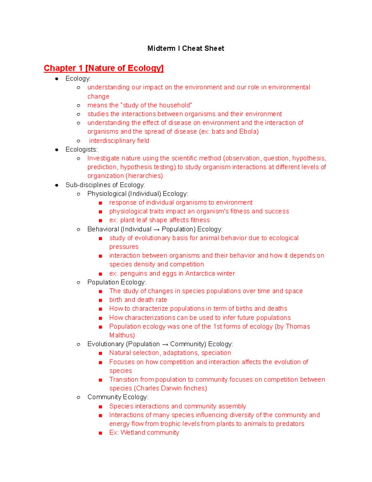 Ecology (Bio 101): Exam 1 Study Guide and Key Concepts - Studocu