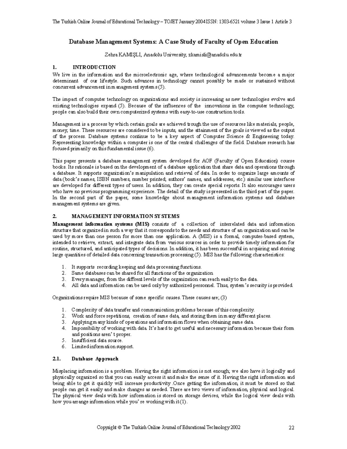 Database Management Systems: A Case Study of AOF (TOJET Jan 2004) - Studocu