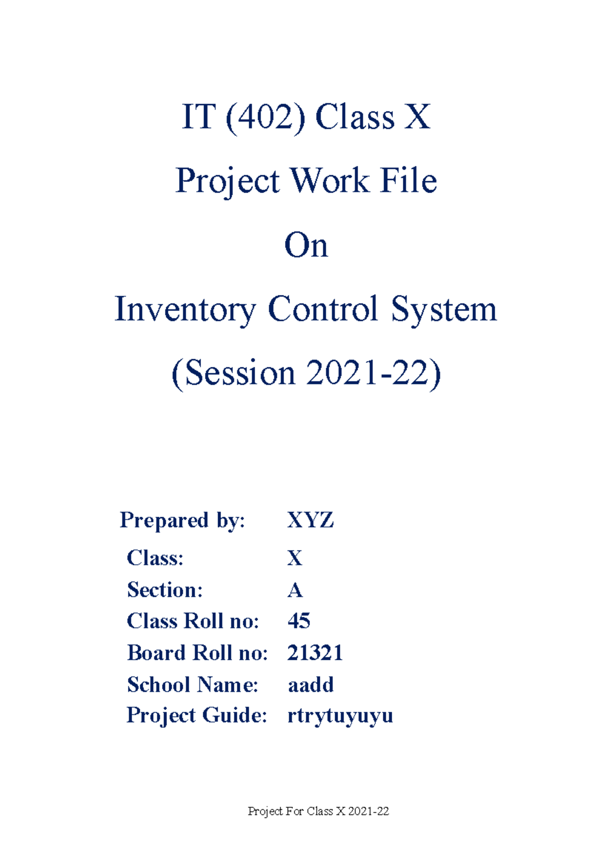 Inventory Control System Project - IT (402) Class X Report - Studocu