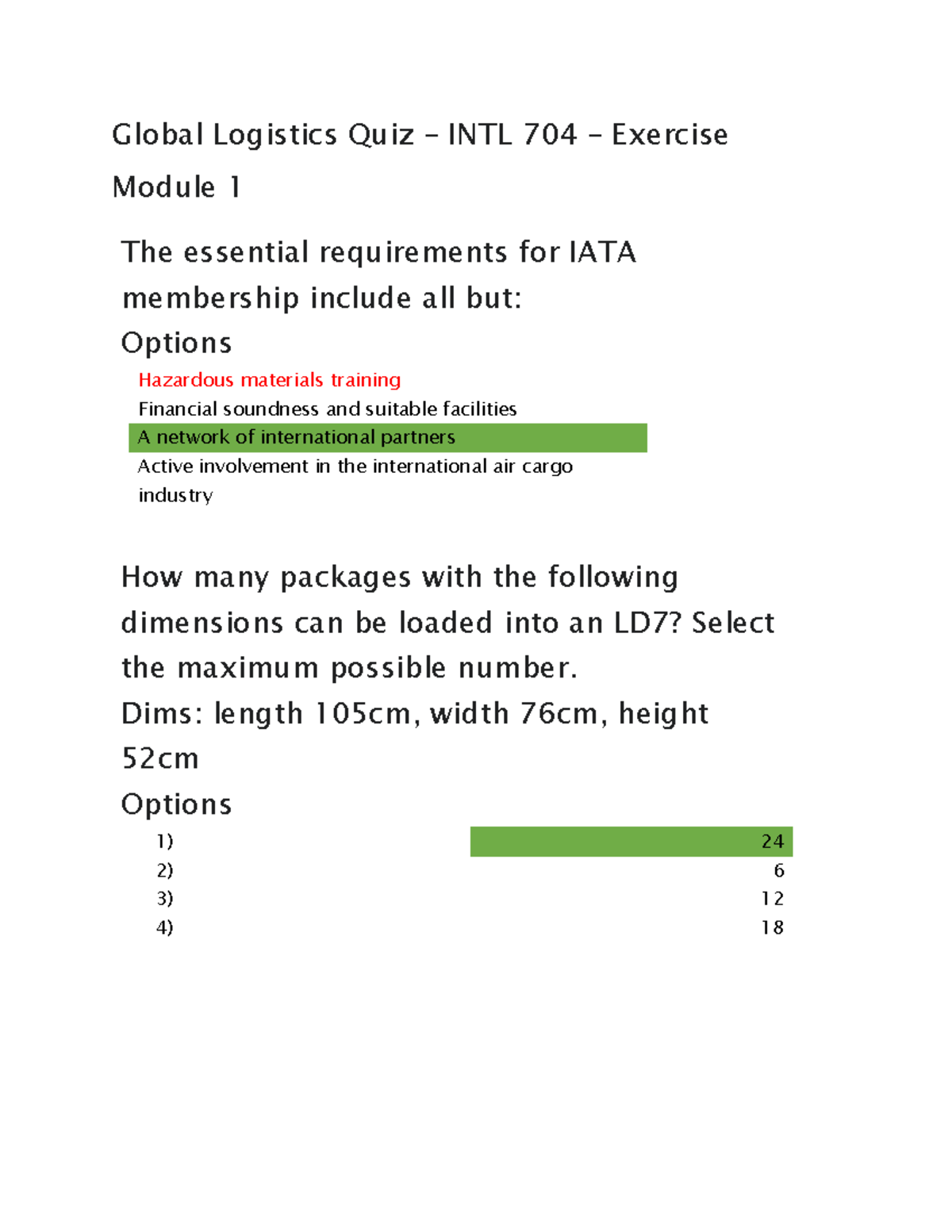 Global Logistics Quiz - Module 1 - INTL 704 - Studocu