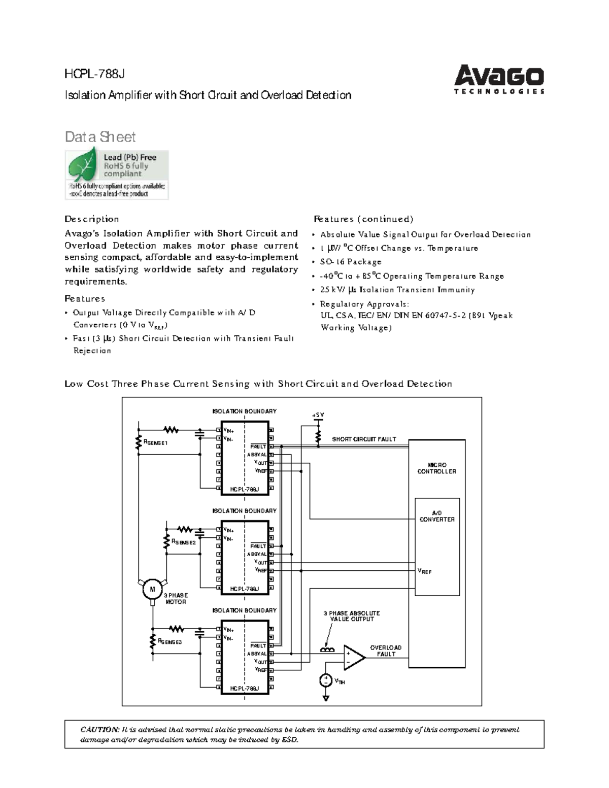 HCPL-788J Isolation Amplifier Data Sheet: Short Circuit & Overload ...