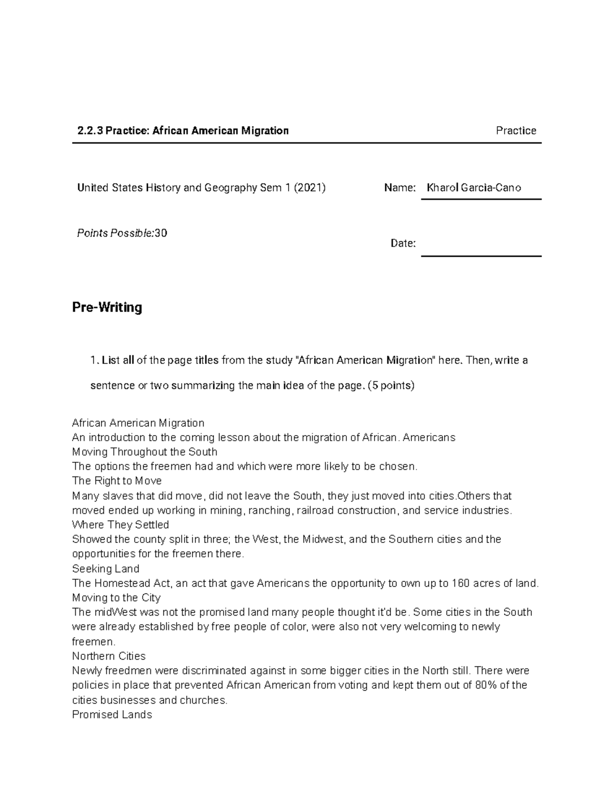 United States History & Geography Sem 1: African American Migration ...