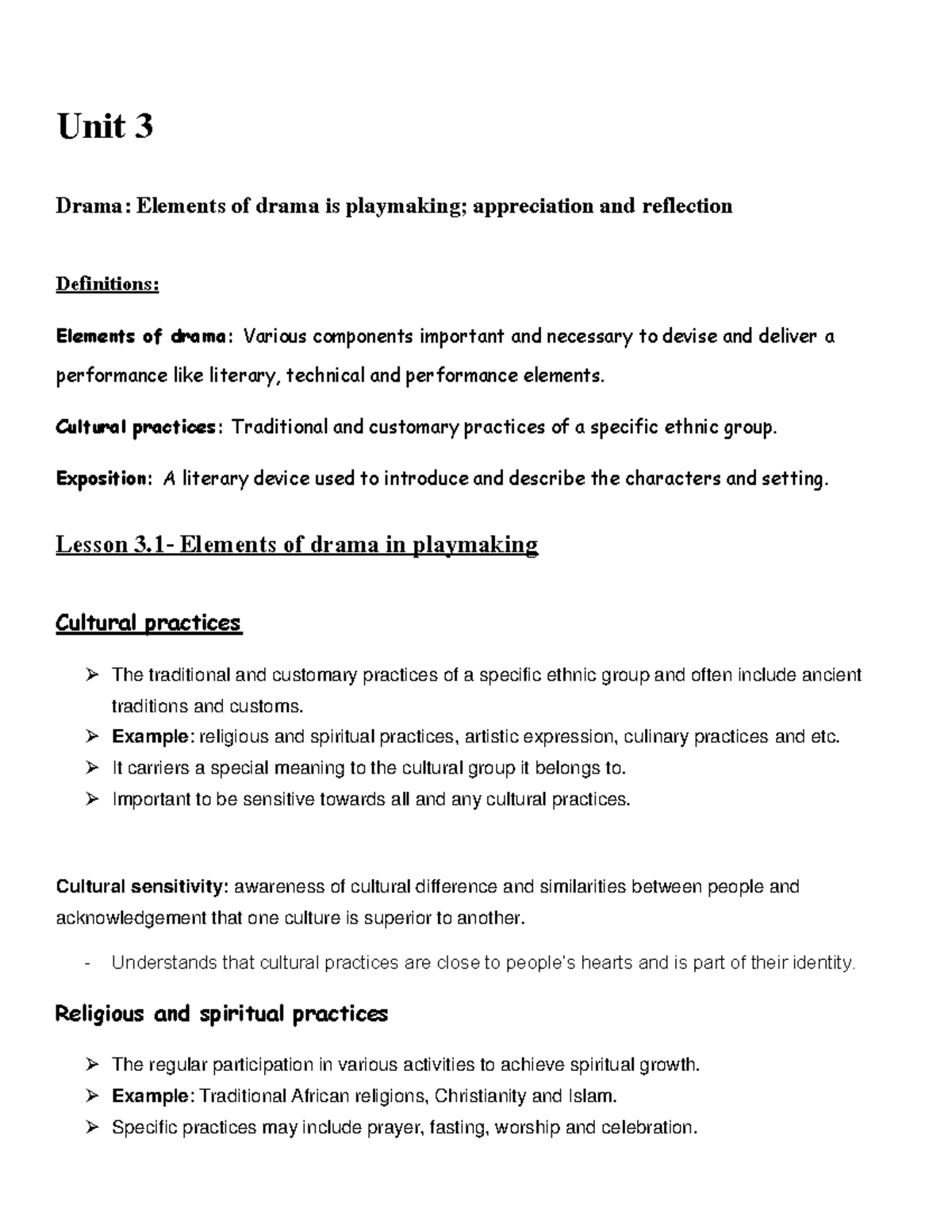Drama Unit 3-3: Elements of Drama and Cultural Practices in Playmaking ...