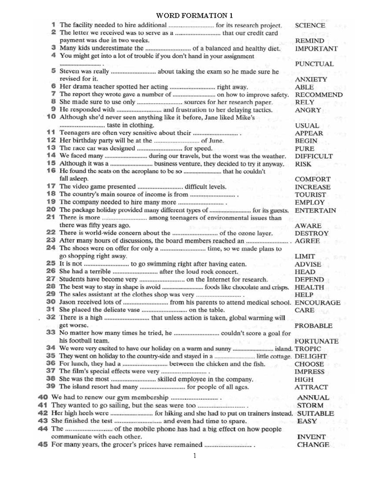 WORD Formation Practice Test for Vocabulary Enhancement - Studocu