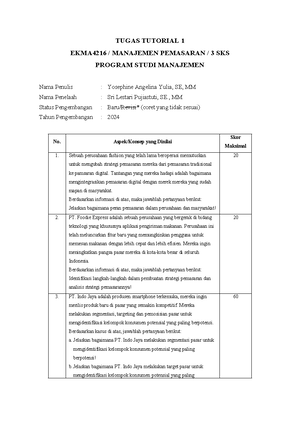 Template Tugas Tuton - Tugas tutorial - UNIVERSITAS TERBUKA Tugas ke- Nama Mata Kuliah Kode Mata ...