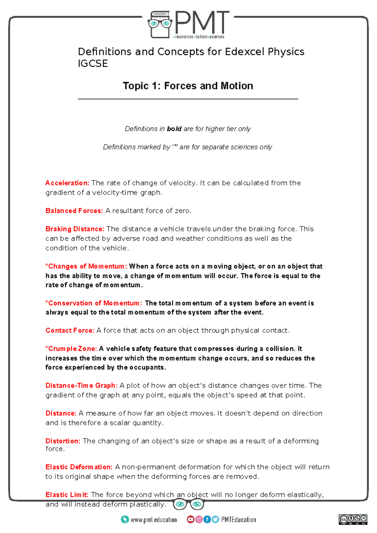 Edexcel Physics IGCSE Topic 1: Forces and Motion Summary Notes - Studocu