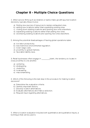 Chapter 5 - Capacity Management: Multiple Choice Questions - Chapter 5 ...