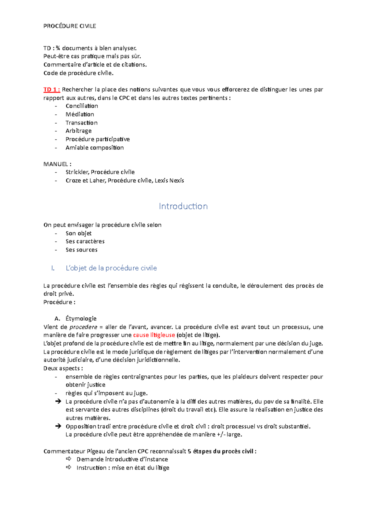 CM PROCÉDURE CIVILE : Analyse des Concepts et Règles Clés - Studocu