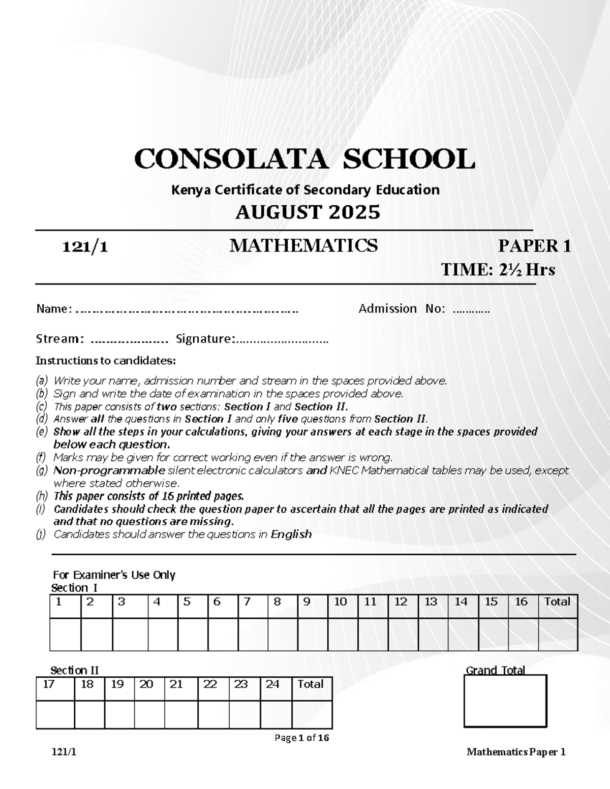 KCSE Form 4 Mathematics Paper 1 (121/1) August 2025 Revision Notes ...