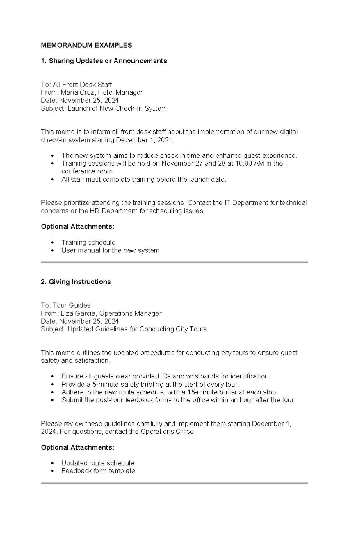 Memorandum Examples - SADSSSD - MEMORANDUM EXAMPLES 1. Sharing Updates ...