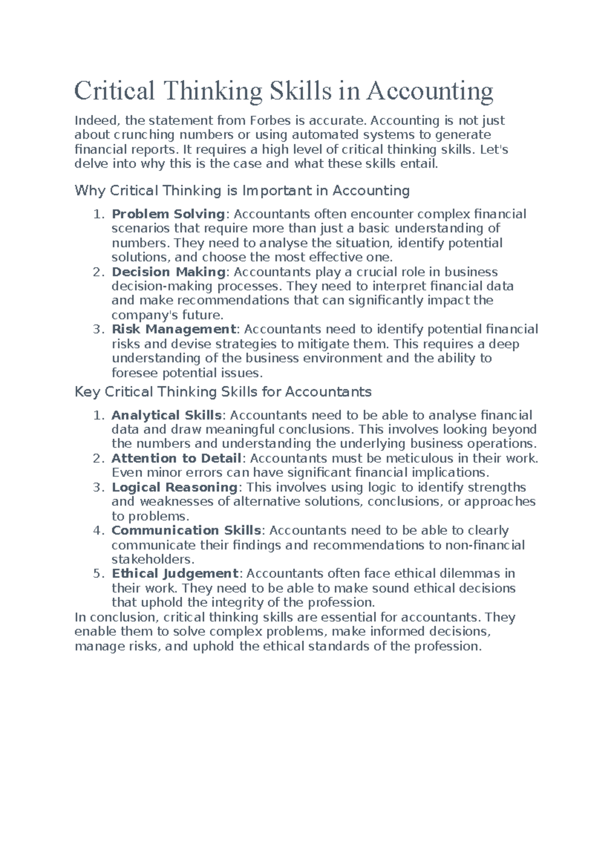 Critical Accounting Perspective - Critical Thinking Skills in ...