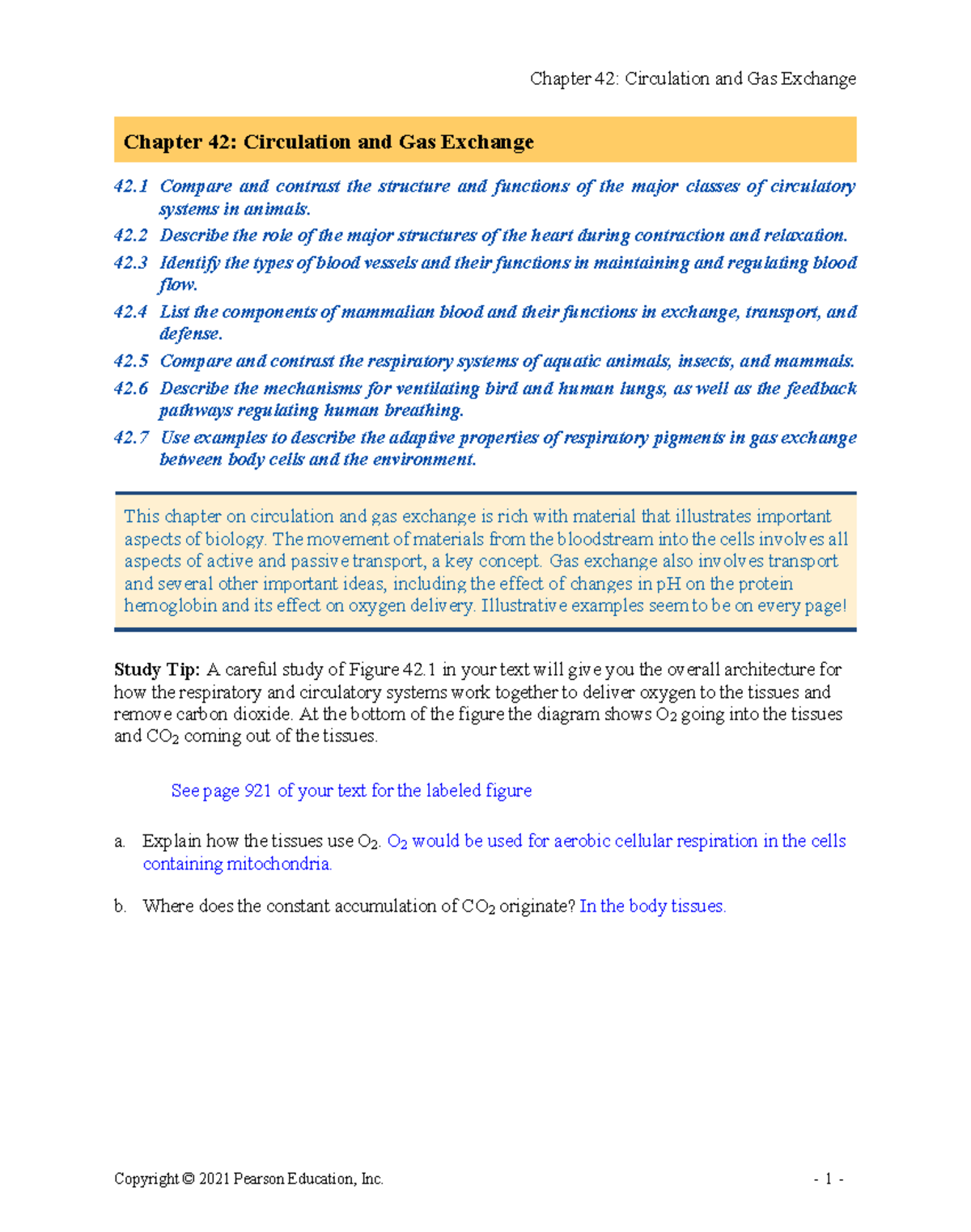 Bio12 ARG Answer Key 42: Circulation & Gas Exchange Concepts - Studocu