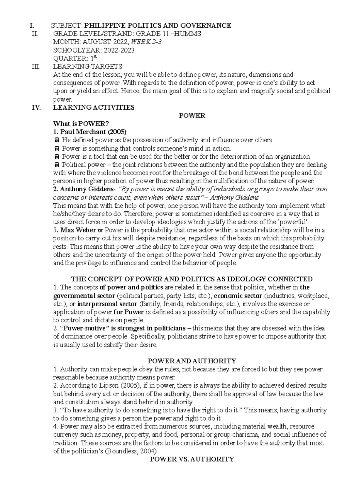 Polgov-M2 - Understanding Power in Philippine Politics & Governance - Studocu