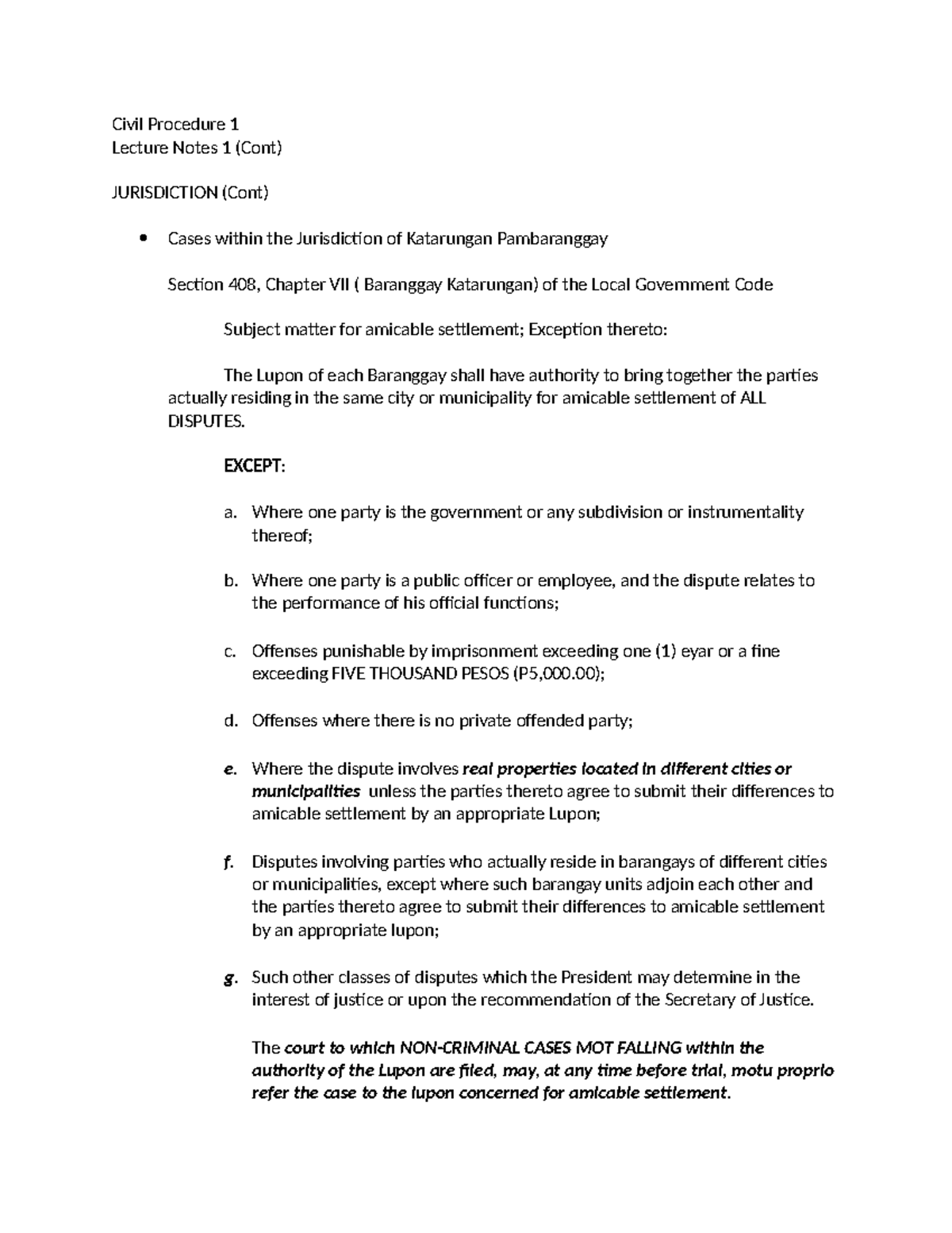 Civil Procedure NOTE 2 - Civil Procedure 1 Lecture Notes 1 (Cont ...