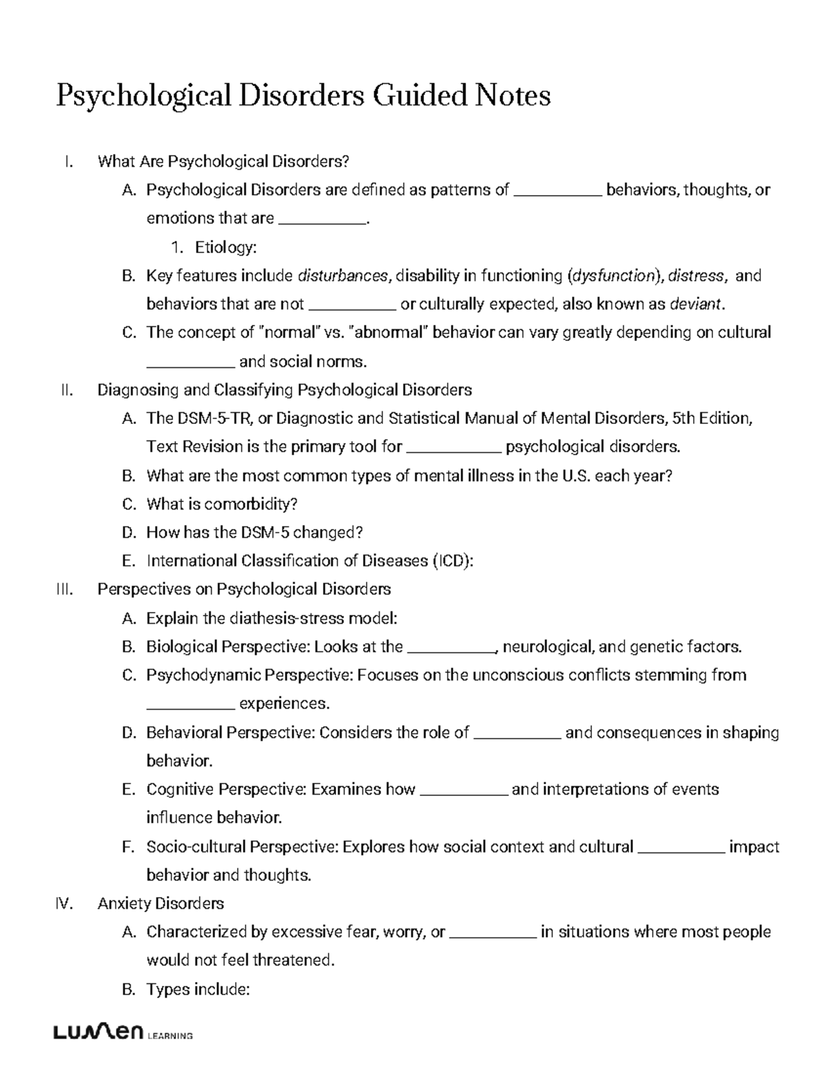 Module 10: Psychological Disorders Guided Notes - Studocu