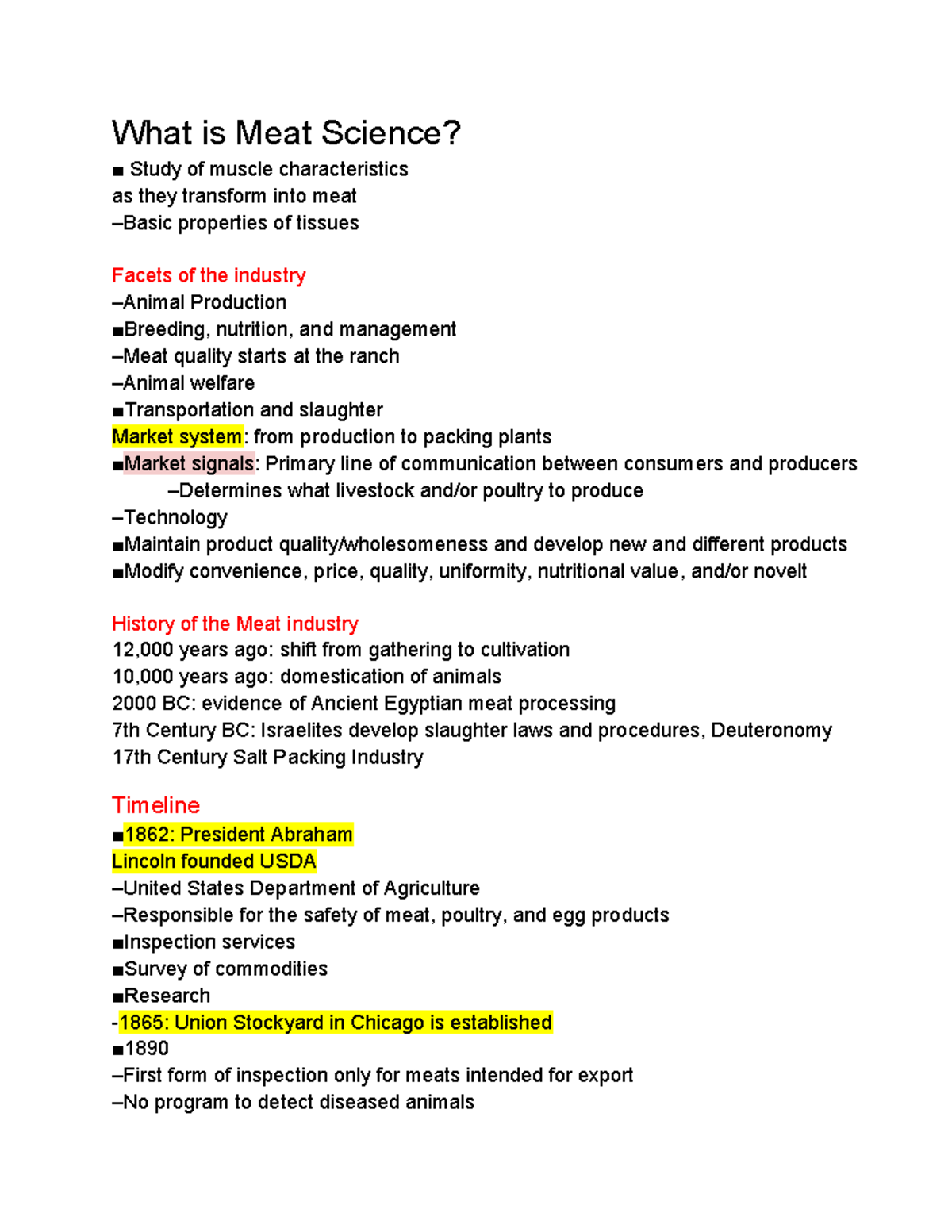 Midterm 1 - Lecture notes 1-3 - What is Meat Science? Study of muscle ...