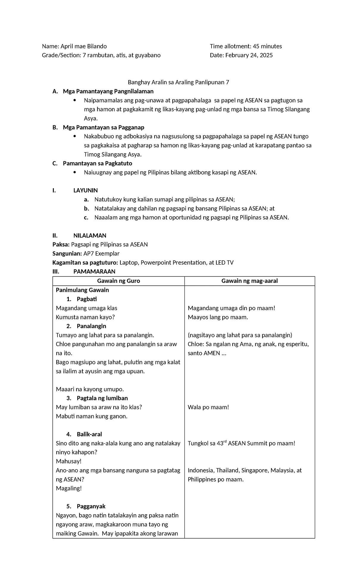 Detailed 7Es Lesson Plan for TLE: Tools & Equipment Usage - Studocu