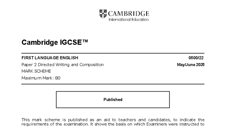 Cambridge IGCSE 0500 Paper 2 Mark Scheme 2025 - Studocu