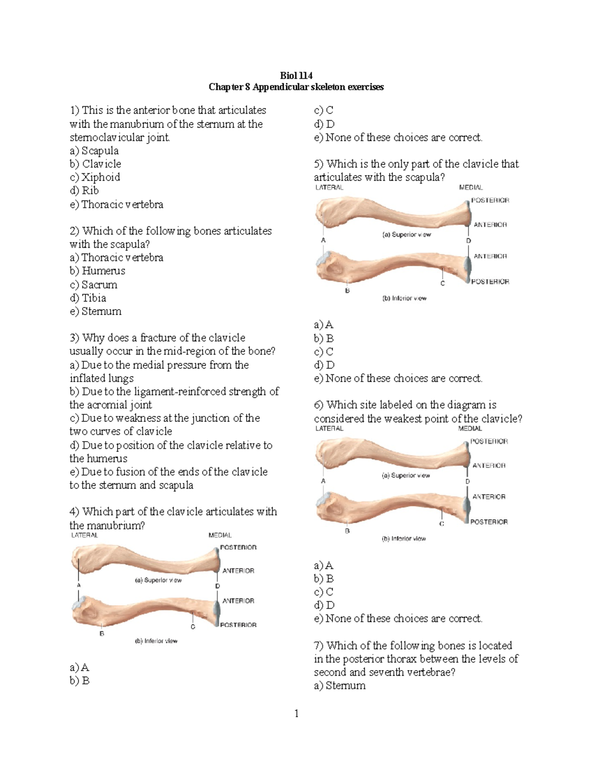 Biol 114 Chapter 8 Appendicular Skeleton Practice Exercises Studocu
